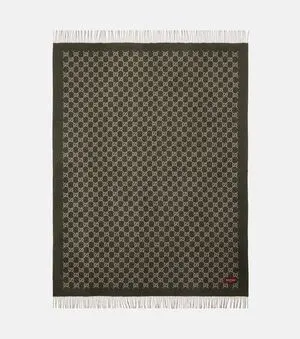 Gucci Gg Reversible Wool And Cashmere Blanket - Green