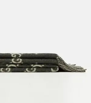 Gucci Gg Reversible Wool And Cashmere Blanket - Green