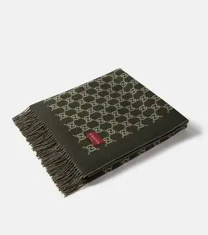 Gucci Gg Reversible Wool And Cashmere Blanket - Green