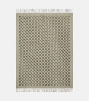 Gucci Gg Reversible Wool And Cashmere Blanket - Green