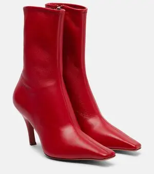 Amina Muaddi Jamie 80 Leather Ankle Boots - Red