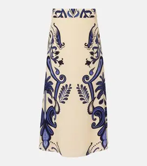 Johanna Ortiz Paisley Silk Maxi Skirt - White