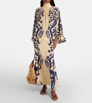 Johanna Ortiz Paisley Silk Maxi Skirt - White