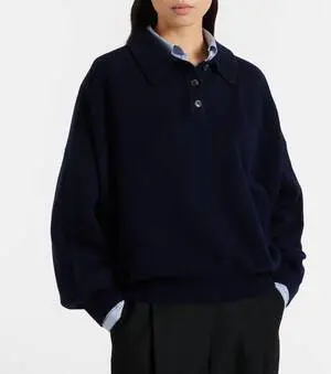 LISA YANG Etta Cashmere Polo Sweater - Blue