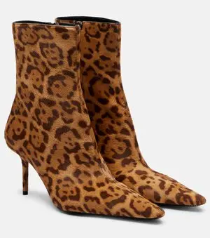 Saint Laurent Ashley 75 Calf Hair Ankle Boots - Brown