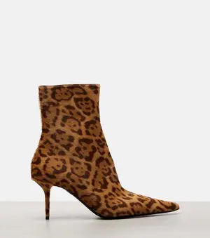 Saint Laurent Ashley 75 Calf Hair Ankle Boots - Brown