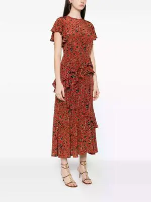 Ulla Johnson Amaia Ruffled Floral Midi Dress - Red