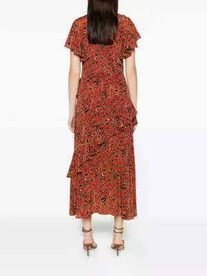 Ulla Johnson Amaia Ruffled Floral Midi Dress - Red