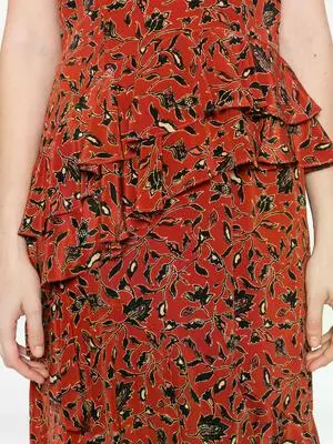 Ulla Johnson Amaia Ruffled Floral Midi Dress - Red