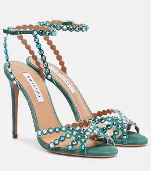 AQUAZZURA Tequila 105 Embellished Suede Sandals - Blue