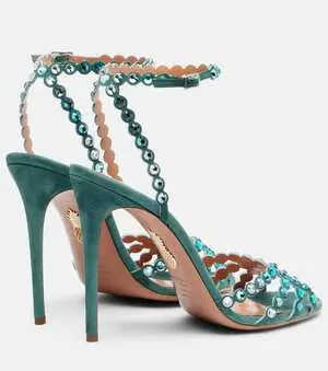 AQUAZZURA Tequila 105 Embellished Suede Sandals - Blue