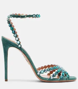 AQUAZZURA Tequila 105 Embellished Suede Sandals - Blue
