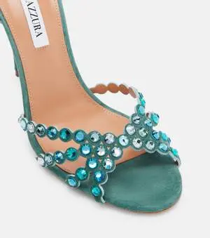AQUAZZURA Tequila 105 Embellished Suede Sandals - Blue