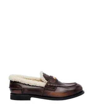 Miu Miu Shearling-lined Leather Penny Loafers - Brown