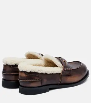 Miu Miu Shearling-lined Leather Penny Loafers - Brown