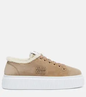 Miu Miu Shearling-lined Suede Platform Sneakers