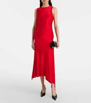 Victoria Beckham Twist Ruched Jersey Midi Dress - Red