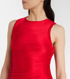Victoria Beckham Twist Ruched Jersey Midi Dress - Red