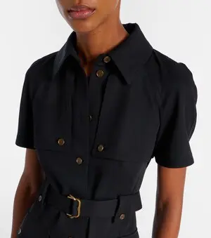 Burberry Belted Wool Shirt Dress - Black