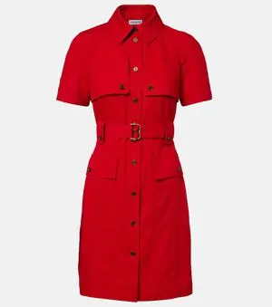 Burberry Belted Wool Shirt Dress - Red