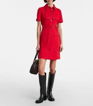 Burberry Belted Wool Shirt Dress - Red