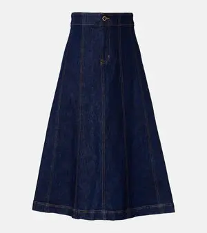 Denim Panel Midi Skirts