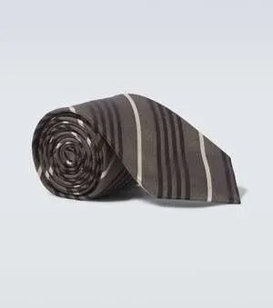 Saint Laurent Striped Silk Neck Tie Grey
