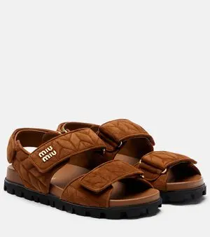 Miu Miu Quilted Suede Sandals - Brown