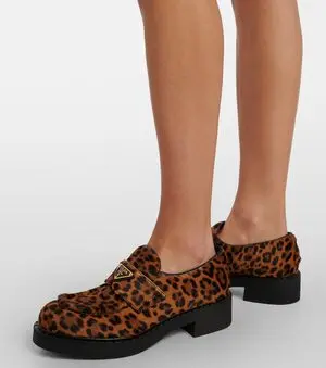 Prada Chocolate Leopard-print Calf Hair Loafers - Brown