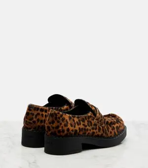 Prada Chocolate Leopard-print Calf Hair Loafers - Brown
