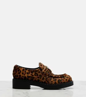 Prada Chocolate Leopard-print Calf Hair Loafers - Brown