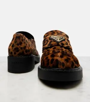 Prada Chocolate Leopard-print Calf Hair Loafers - Brown