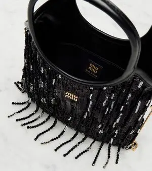 Miu Miu Embellished Fringed Satin Shopper