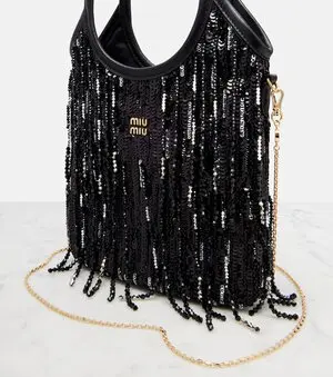 Miu Miu Embellished Fringed Satin Shopper