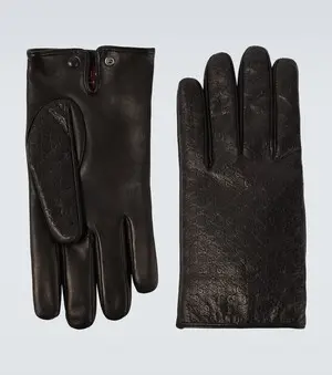 Gucci Gg Leather Gloves - Black
