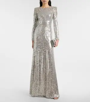 Jenny Packham Dulcet Sequined Gown - Silver