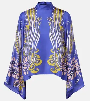 La DoubleJ Printed Silk Satin Blouse - Blue