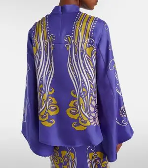 La DoubleJ Printed Silk Satin Blouse - Blue