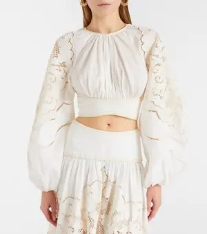 Zimmermann Daylight Embroidered Linen Crop Top