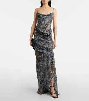 Christopher Esber Snake-print Draped Silk Maxi Dress