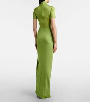 Christopher Esber Fusion Gathered Ribbed-knit Gown - Green