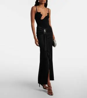 Christopher Esber Odessa Cutout Embellished Ribbed-knit Bodysuit - Black