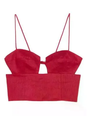 CALA DE LA CRUZ Imperia Cropped Linen Top - Red