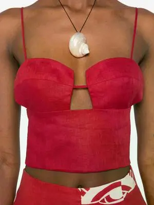 CALA DE LA CRUZ Imperia Cropped Linen Top - Red