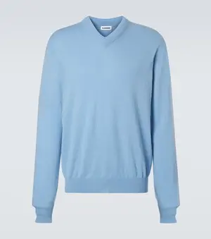 JIL SANDER Ribbed Wool Sweater With Partial Zip - Blue