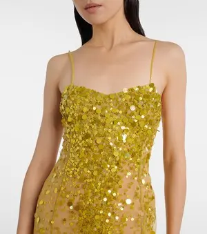 Attico Sequined Sheer Mesh Gown - Green