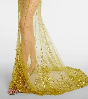 Attico Sequined Sheer Mesh Gown - Green