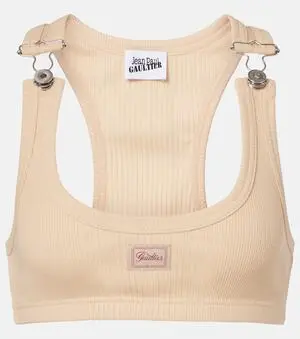 Jean Paul Gaultier Ribbed-knit Cotton Bra Top - Beige