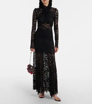 Rabanne Floral Lace Maxi Skirt - Black