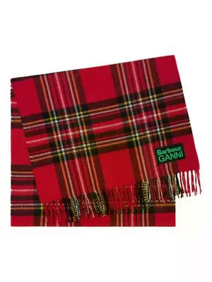 GANNI X Barbour Tartan Fringed Scarf - Red